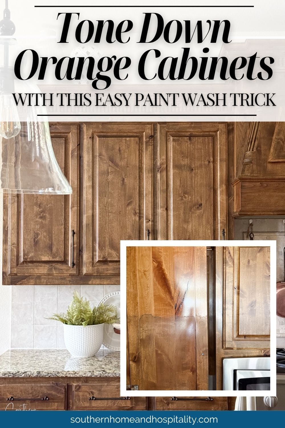 How to Tone Down Orange Cabinets with a Black Wash – Easy DIY Cabinet ...